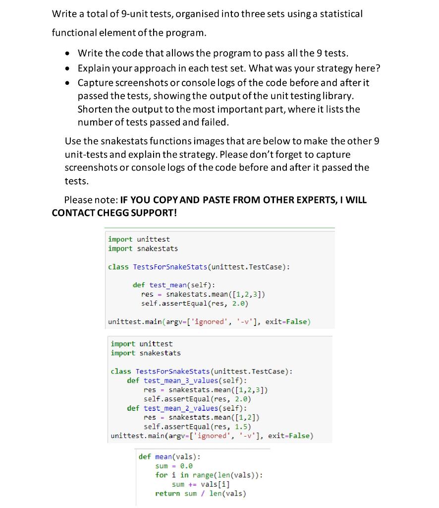 Solved Write a total of 9-unit tests, organised into three | Chegg.com