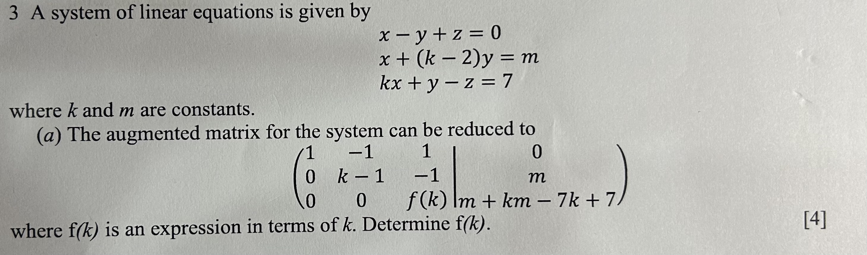 Solved 3 ﻿A system of linear equations is given | Chegg.com