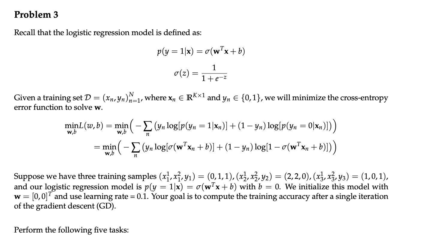 Solved Recall that the logistic regression model is defined | Chegg.com