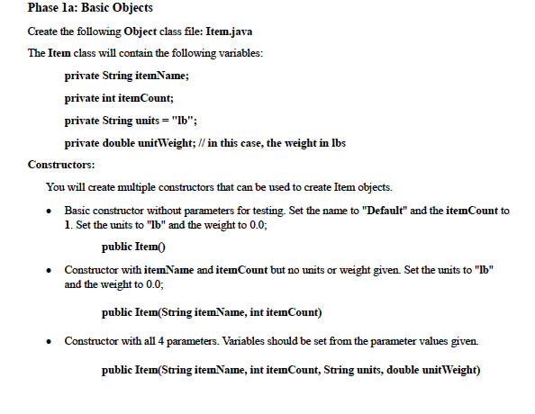 Solved Phase 1a: Basic Objects Create the following Object | Chegg.com