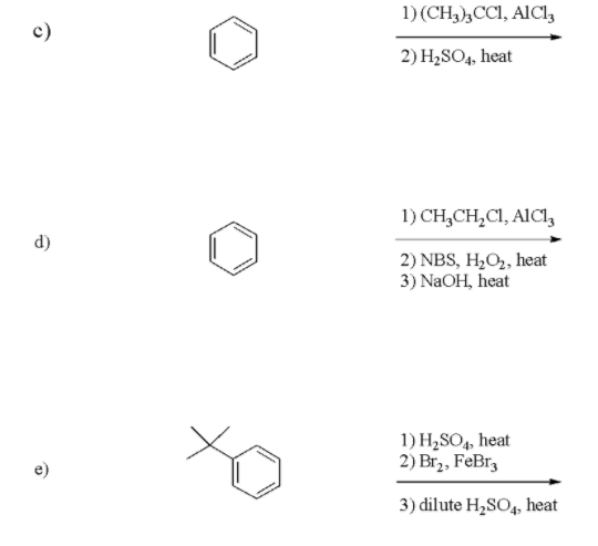 Solved 1) (CH3)3CCI, AICI: c) 2) H2SO4, heat 1) CH CH CI, | Chegg.com