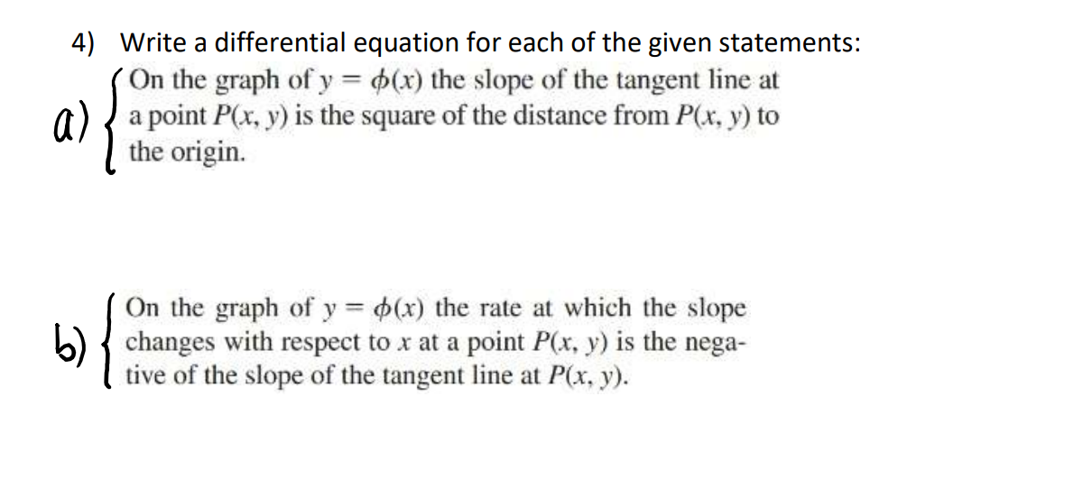 Solved 4) Write a differential equation for each of the | Chegg.com