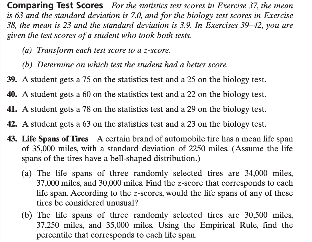 Solved Comparing Test Scores For the statistics test scores | Chegg.com