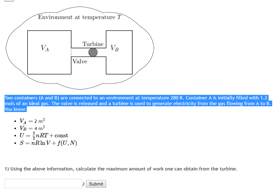 Solved Environment at temperature T Turbine Valve wo | Chegg.com