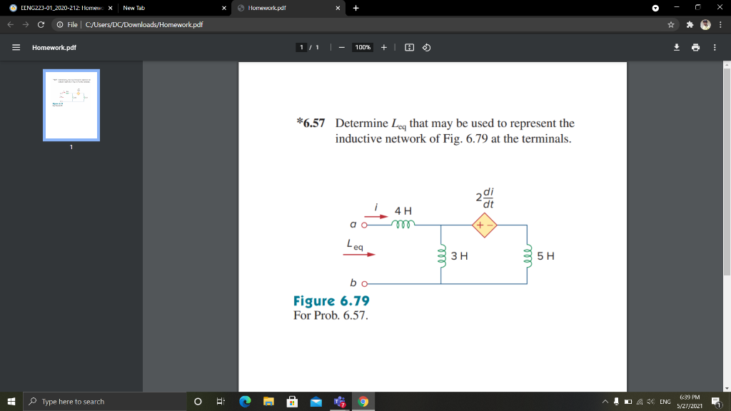 Solved EENG223-01_2020-212: Homewo X New Tab Homework.pdf C | Chegg.com