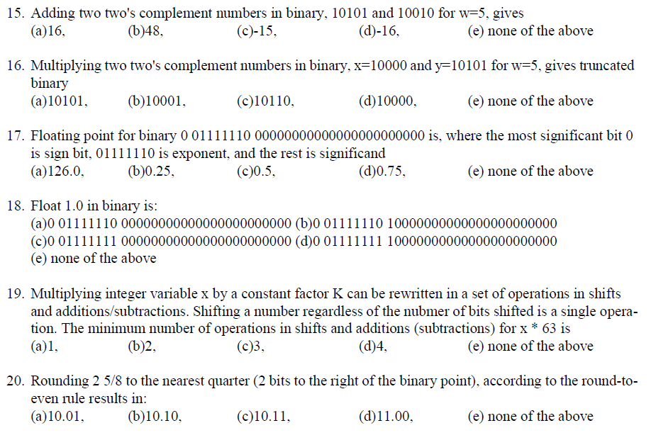 Solved 15. Adding two two's complement numbers in binary. | Chegg.com