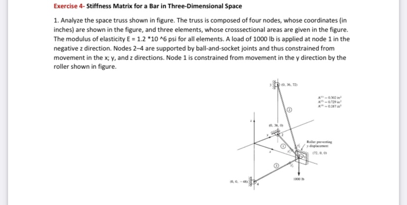 Exercise 4- Stiffness Matrix for a Bar in | Chegg.com