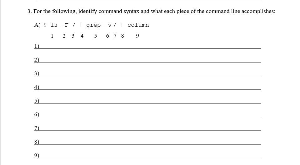 Solved 3. For the following, identify command syntax and | Chegg.com