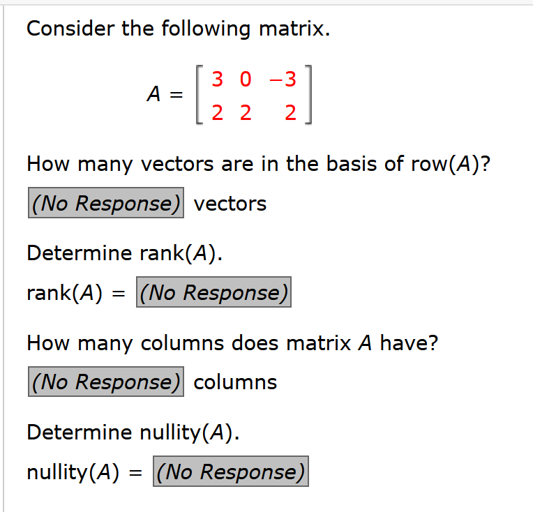 Solved Consider the following matrix. 30 -3 A = = 22 2 How | Chegg.com
