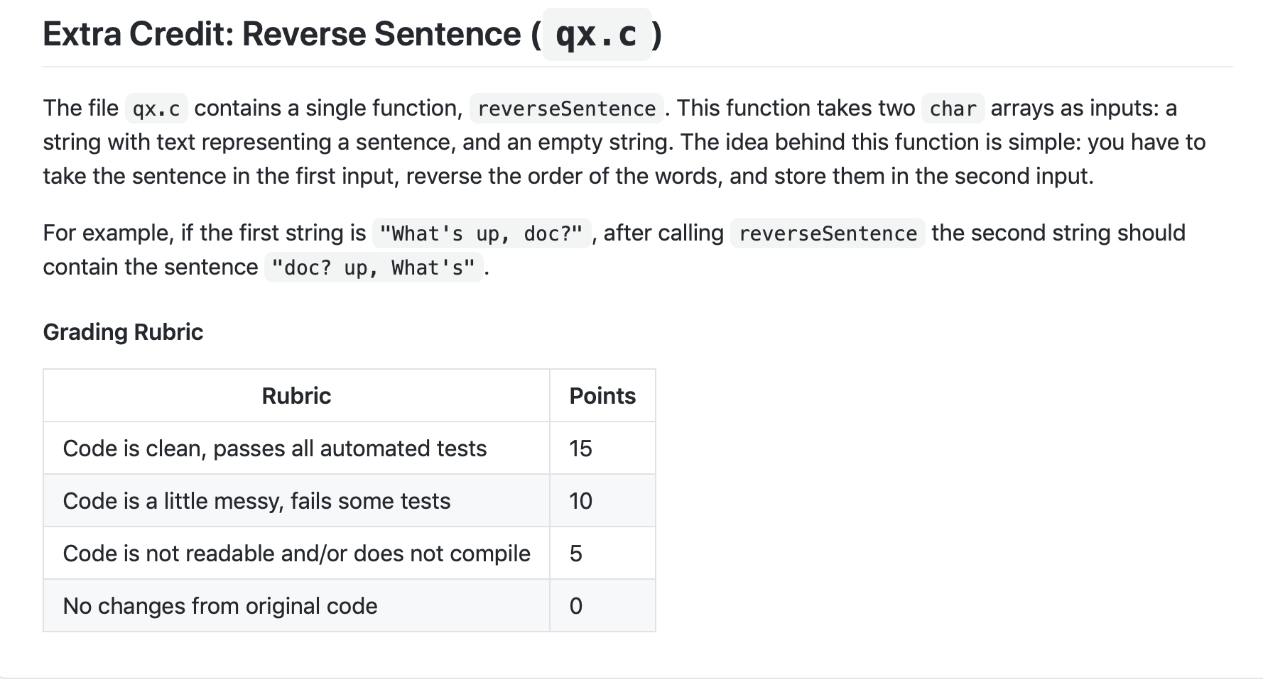 Solved Extra Credit: Reverse Sentence ( qx.c) The file qx.c | Chegg.com