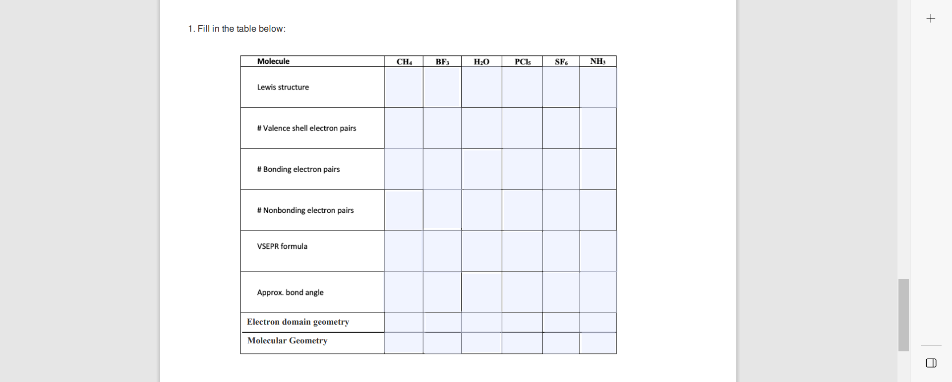 Solved 1. Fill in the table below: | Chegg.com