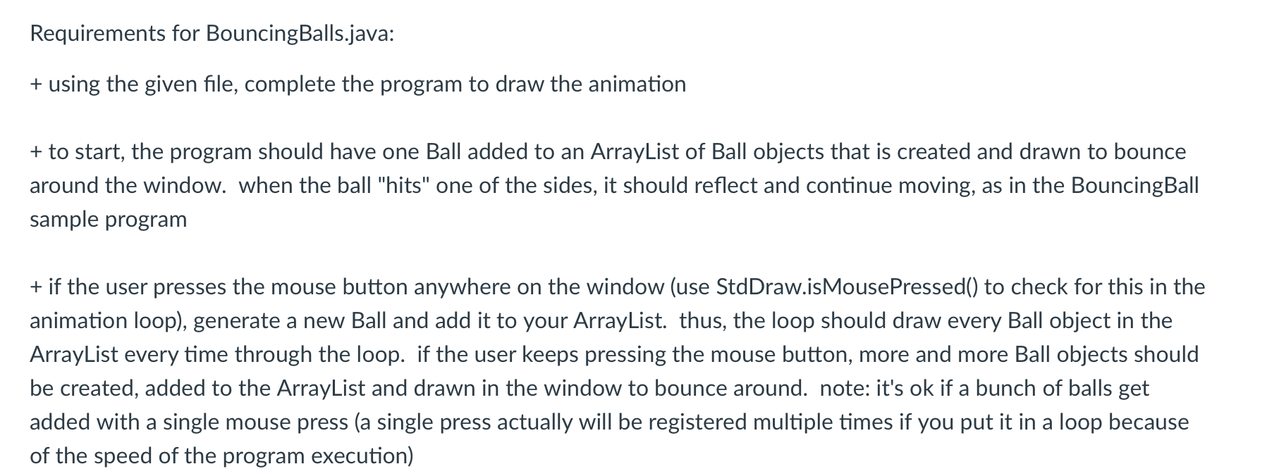 Solved For this assignment you will create a bouncing balls | Chegg.com