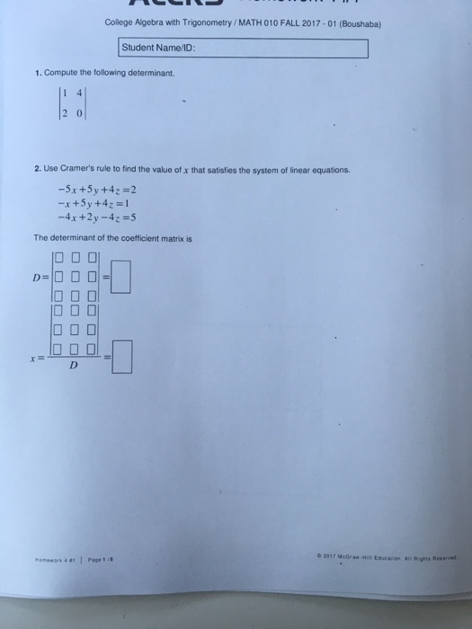 Solved College Algebra with Trigonometry/MATH 010 FALL | Chegg.com