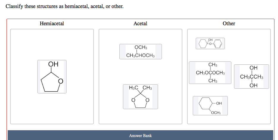 Solved Classify these structures as hemiacetal, acetal, or | Chegg.com