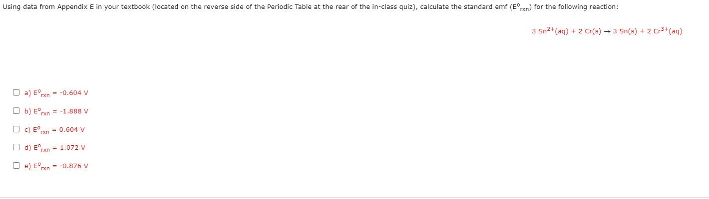 Solved Using data from Appendix E in your textbook (located | Chegg.com