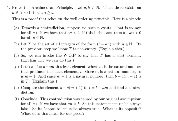 Solved 1. Prove the Archimedean Principle. Let a, bEN. Then | Chegg.com