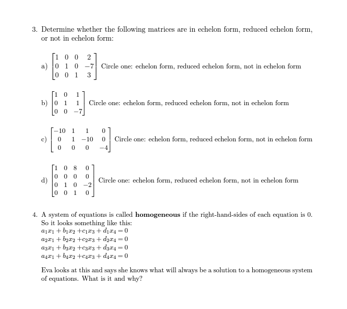 Solved 3. Determine whether the following matrices are in | Chegg.com