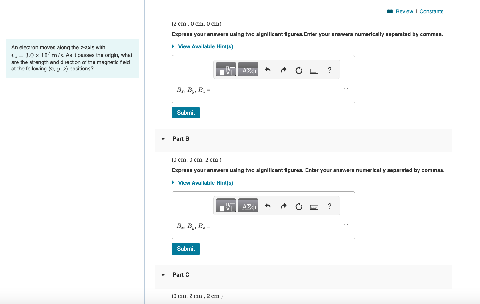 Solved Review I Constants (2 cm,0 cm,0 cm) Express your | Chegg.com