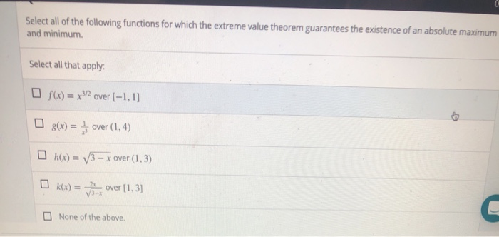 Solved Select all f the following functions for which the | Chegg.com