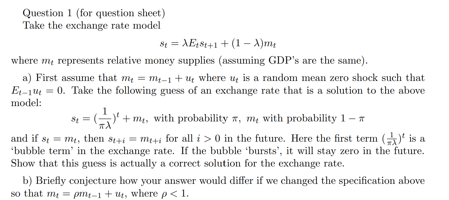 Et-1 Ut - Question 1 (for question sheet) Take the | Chegg.com