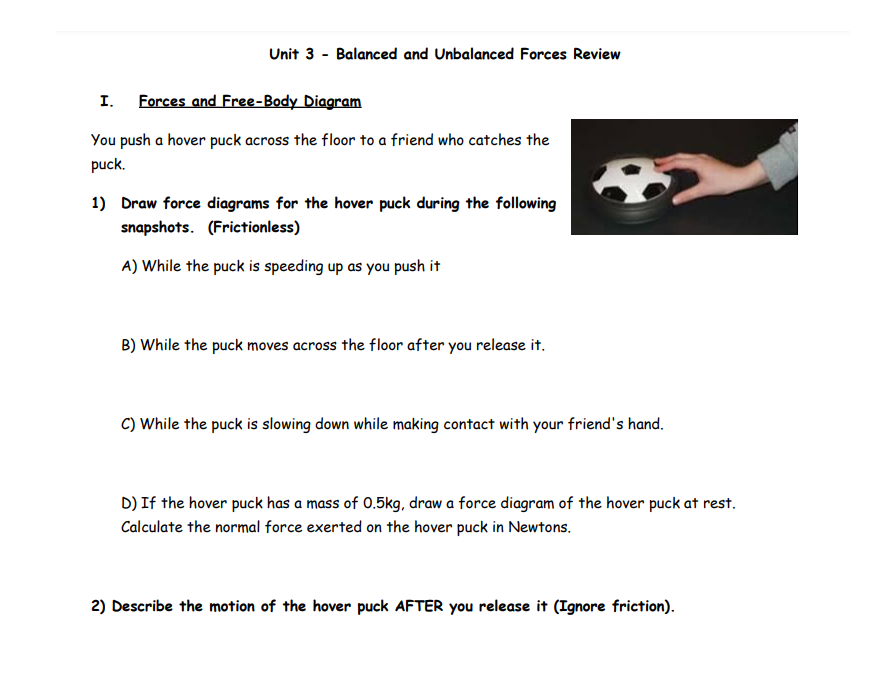 Solved Unit 3 - Balanced and Unbalanced Forces Review I. | Chegg.com