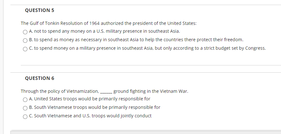 Because of the Gulf of Tonkin Resolution (1964), the | Chegg.com