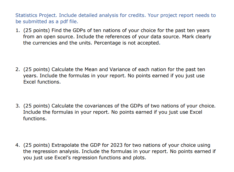 Solved Statistics Project. Include detailed analysis for | Chegg.com