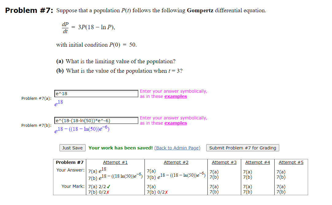 Solved Problem \# 7: Suppose that a population P(t) follows | Chegg.com