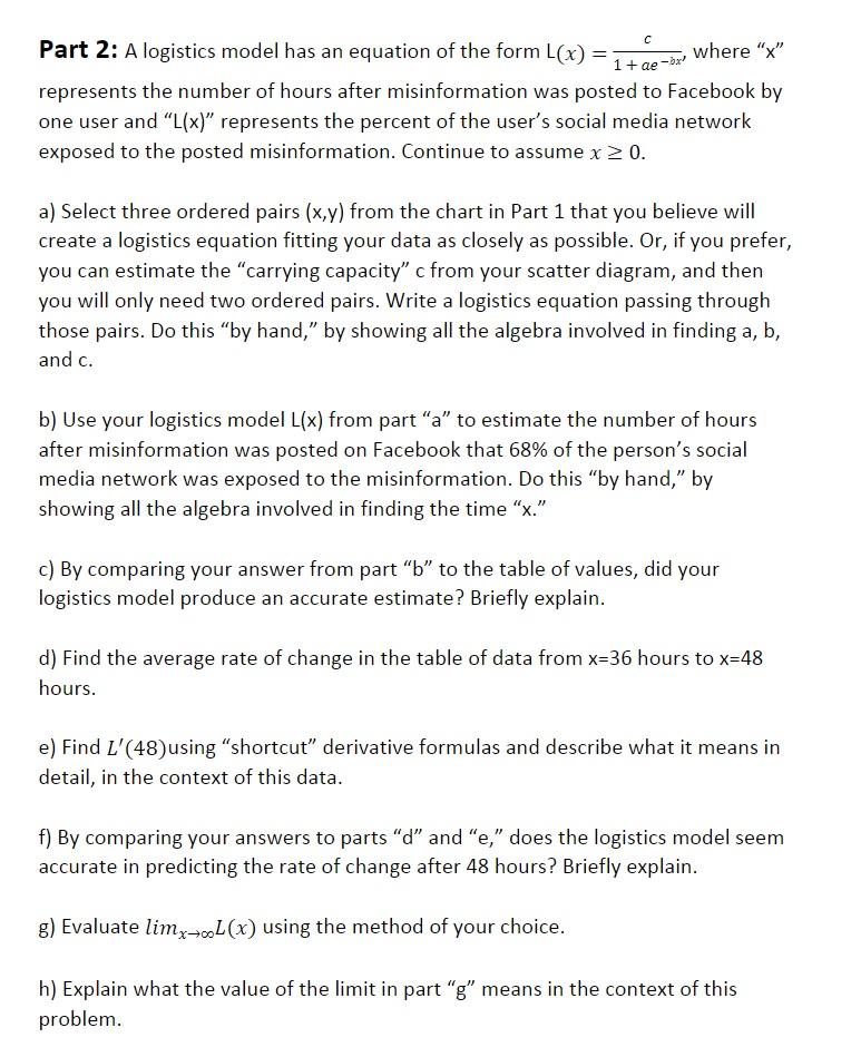 с -X Part 2: A logistics model has an equation of the | Chegg.com