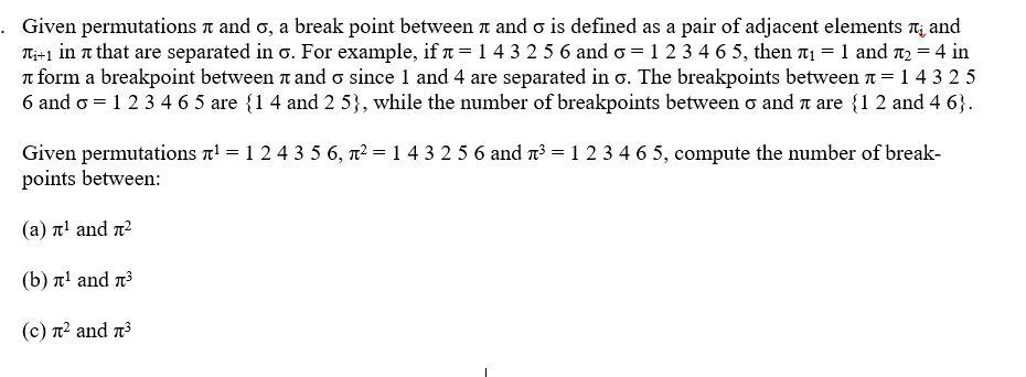 Solved = . Given permutations n and o, a break point between | Chegg.com