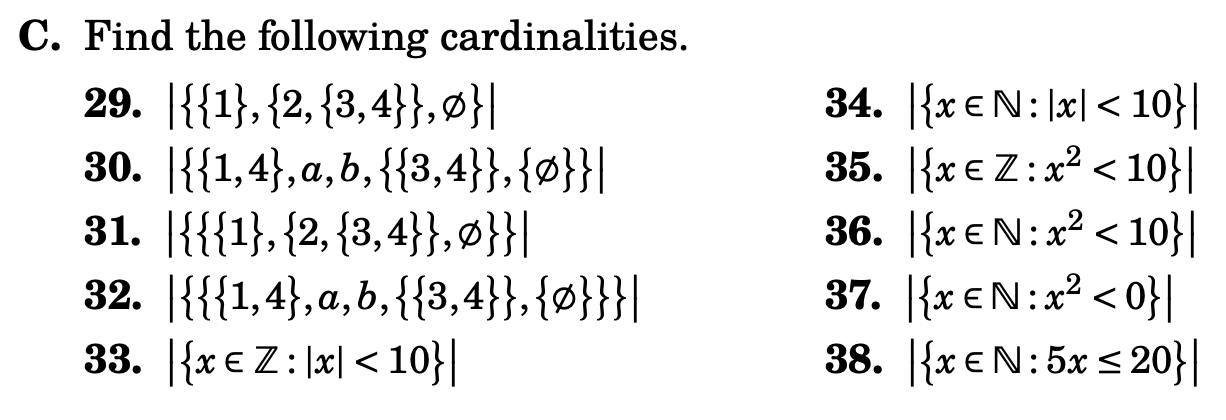 Solved C. Find the following cardinalities. 29. | Chegg.com