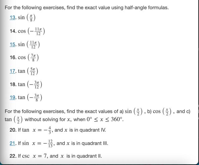 Solved For the following exercises, find the exact value | Chegg.com