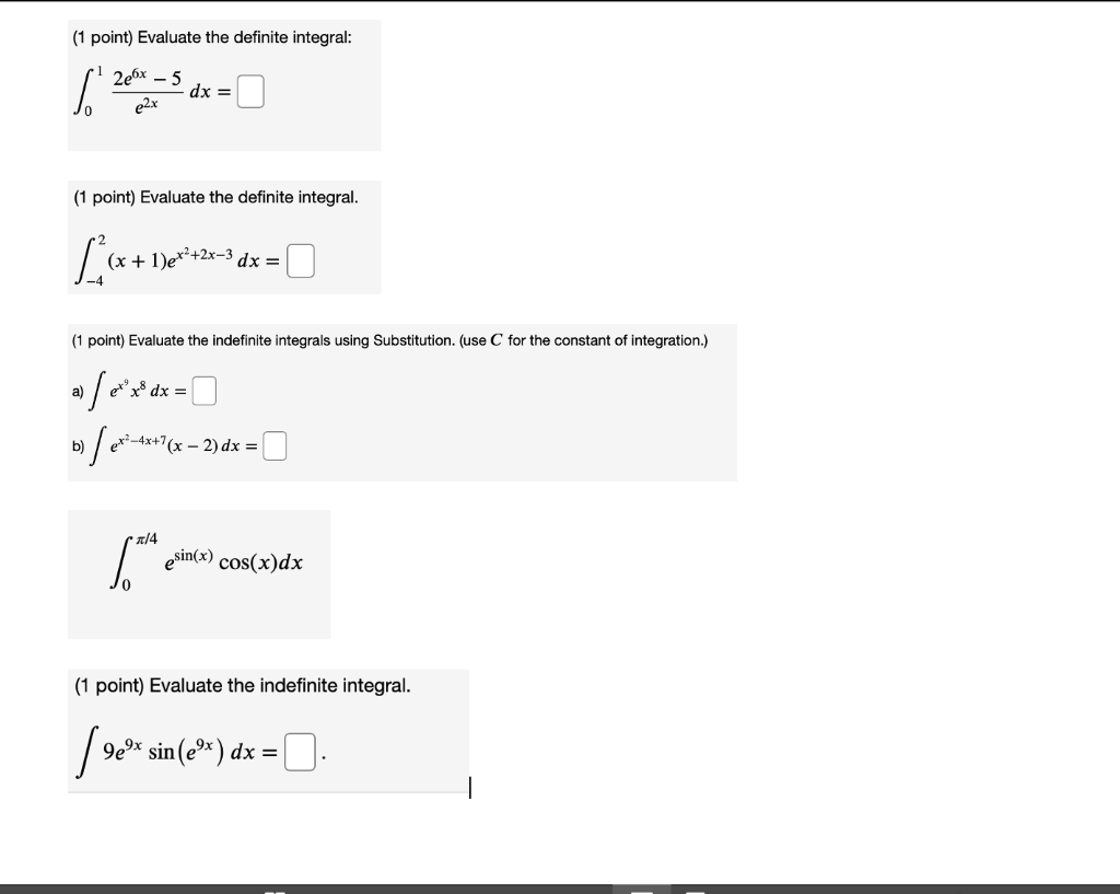 Solved 1 Point Evaluate The Definite Integral 2e6x 5 Dx Chegg