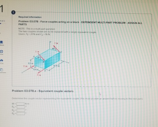 Solved Required information Problem 03.078. Force-couples | Chegg.com