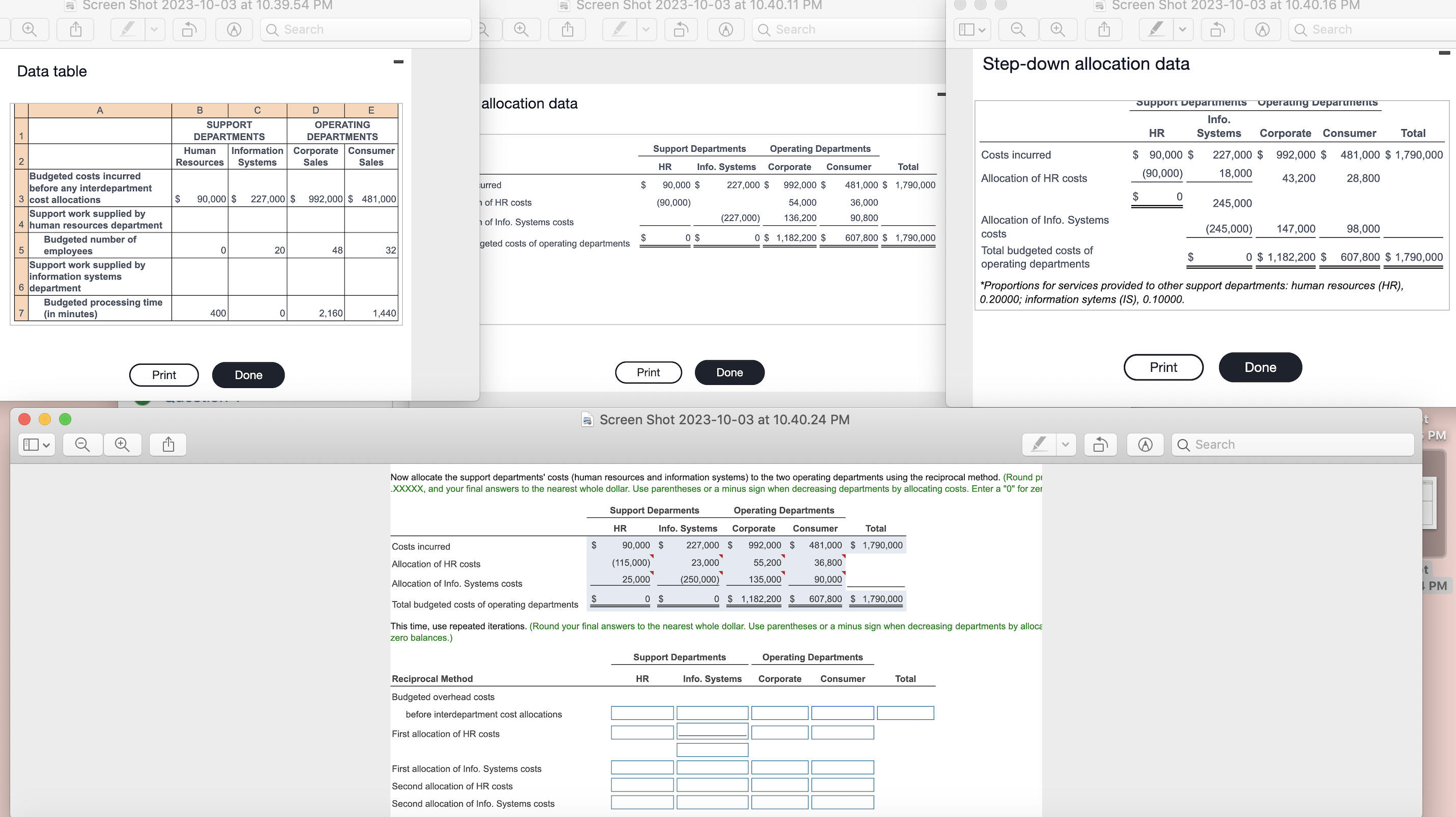 Solved Data table Step-down allocation data allocation data | Chegg.com