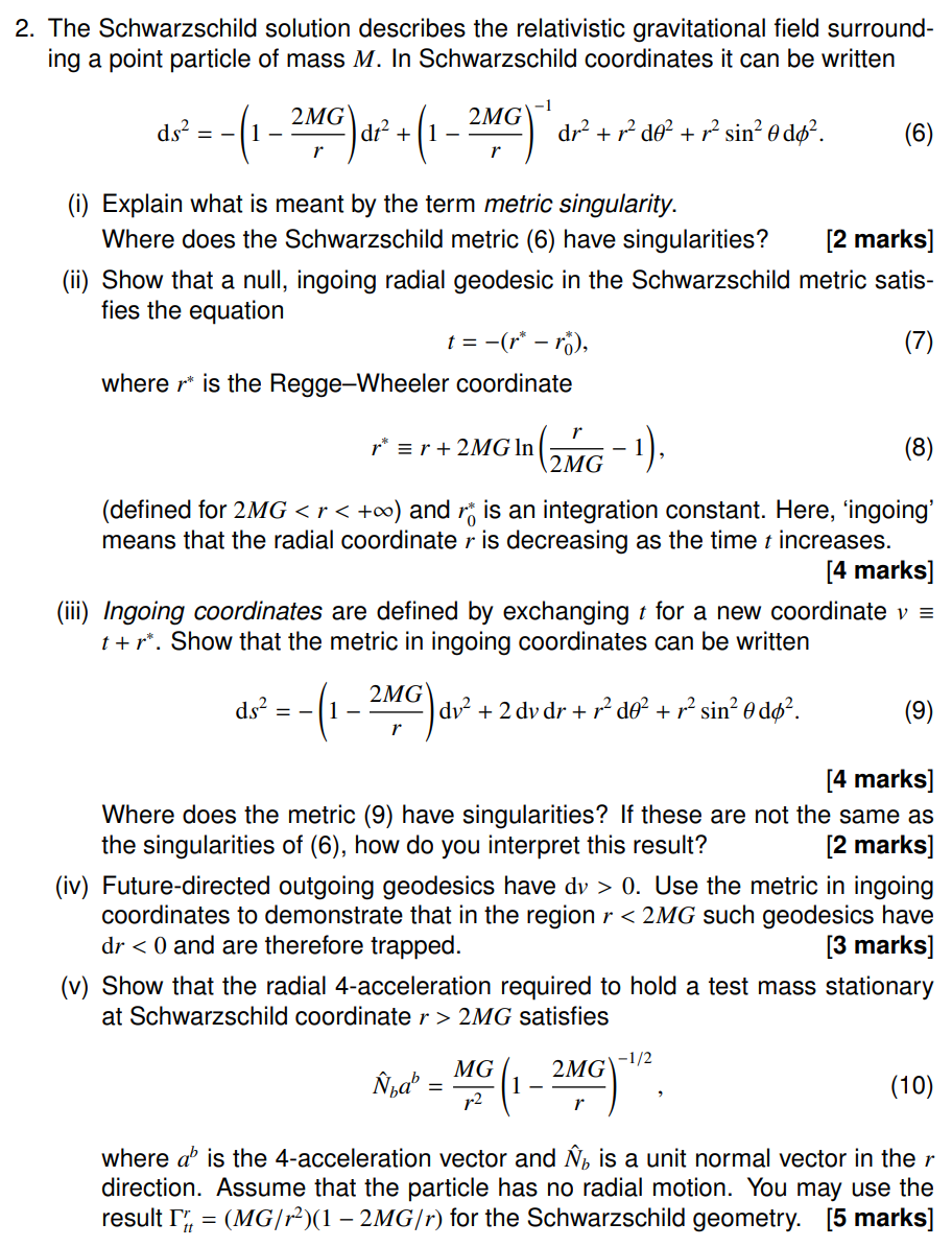 Solved 2. The Schwarzschild solution describes the | Chegg.com