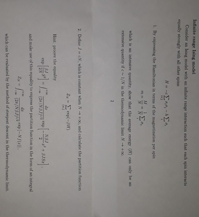 Solved Infinite range Ising model Consider an Ising model | Chegg.com