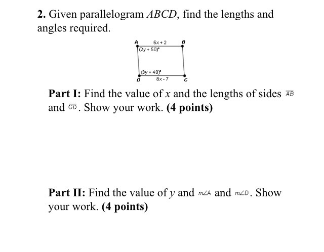 Solved 2. Given parallelogram ABCD, find the lengths and | Chegg.com