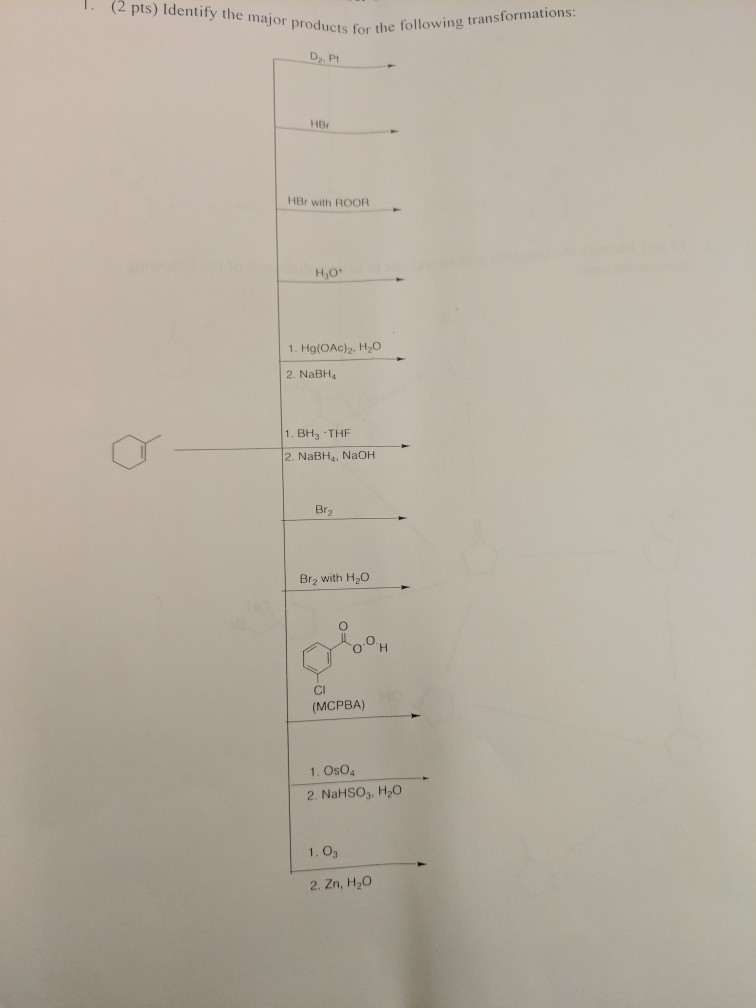 Solved l. (2 pts) Identify the major products for the D2. Pt | Chegg.com