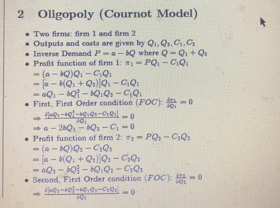 2 Oligopoly (Cournot Model) - Two firms: firm 1 and | Chegg.com