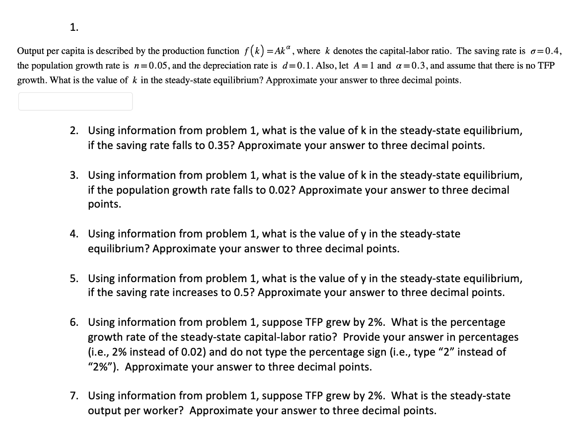 Solved lutput per capita is described by the production | Chegg.com