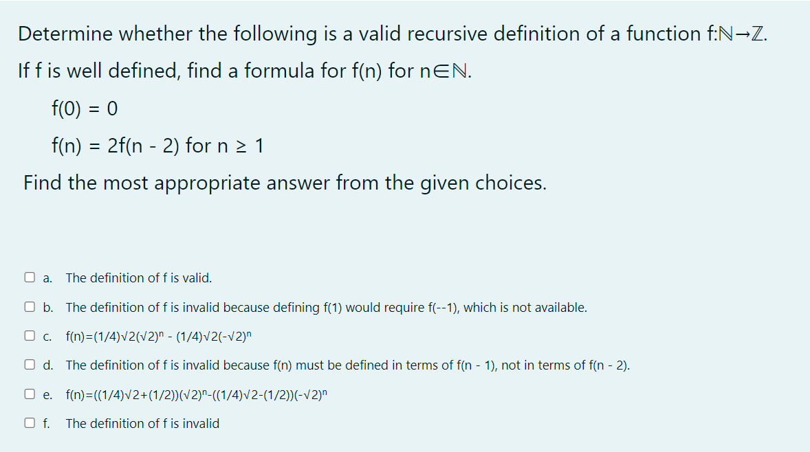 Solved Determine whether the following is a valid recursive | Chegg.com