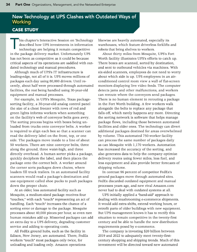 Solved Case study: Identify the problem faced by UPS. Was it | Chegg.com