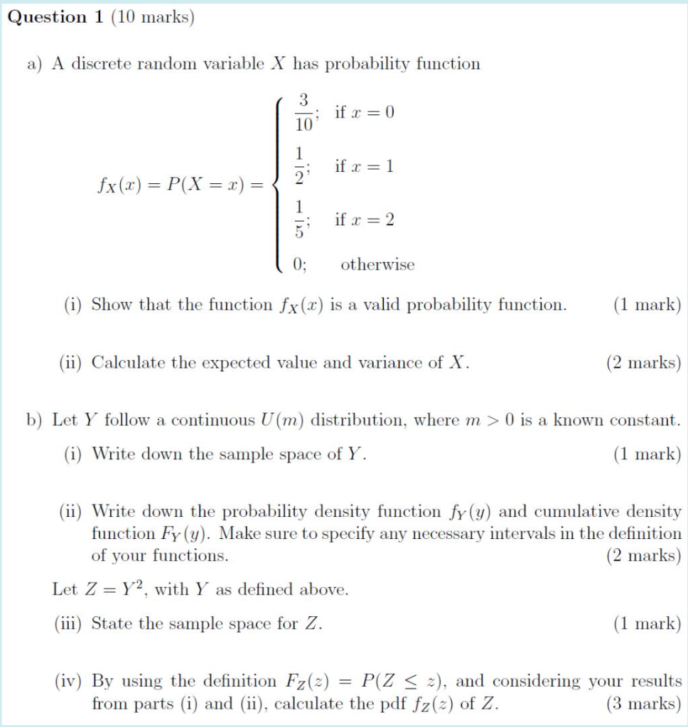 Solved Question 1 (10 marks) a) A discrete random variable X | Chegg.com