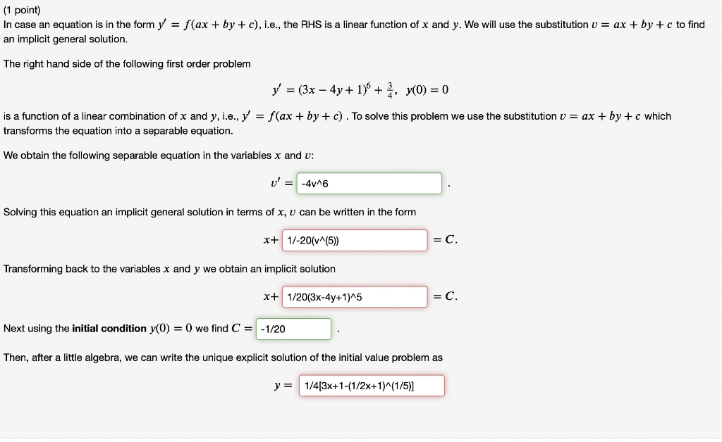Solved In case an equation is in the form y′=f(ax+by+c), | Chegg.com
