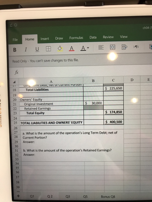 Solved 兰。 Home Insert Draw Formulas Data Review View Read | Chegg.com
