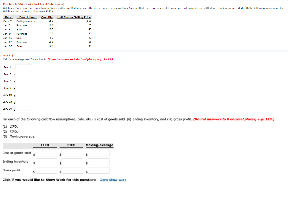Solved Problem 6-08A al-a2 (Part Level Submission) Wildhorse | Chegg.com