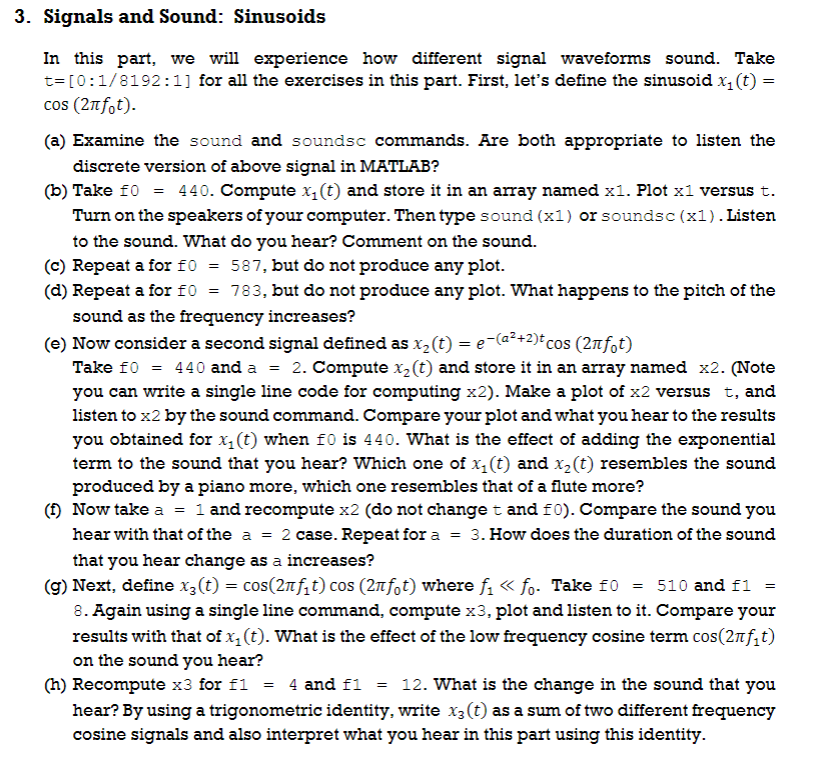 3. Signals and Sound: Sinusoids In this part, we will | Chegg.com