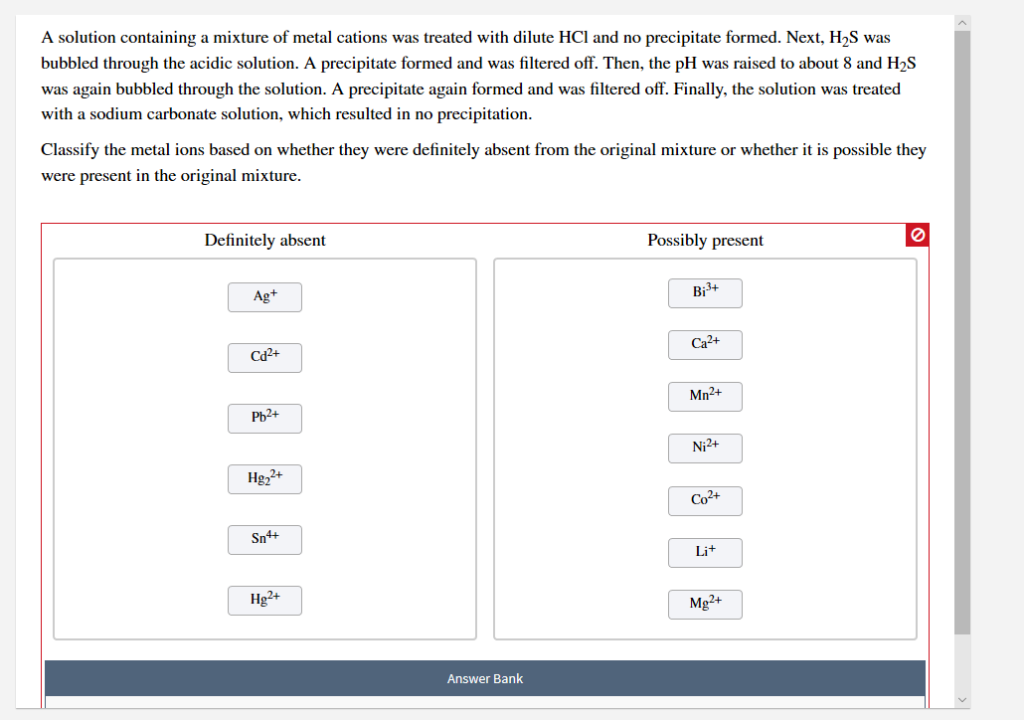 Solved A solution containing a mixture of metal cations was | Chegg.com
