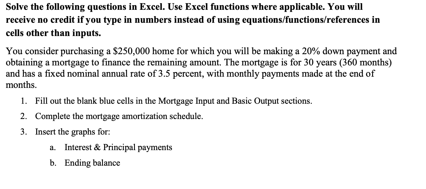 Solved Solve The Following Questions In Excel Use Excel 